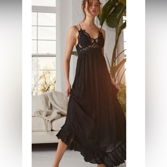 Free People | Dresses | Free People Fp One Adella Black Maxi Dress New Medium Intimately Slip ...